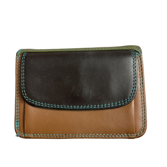 MyWallit | Bags | Mywallit Wallet Trifold Leather Brown Green Multi 3x4 ...